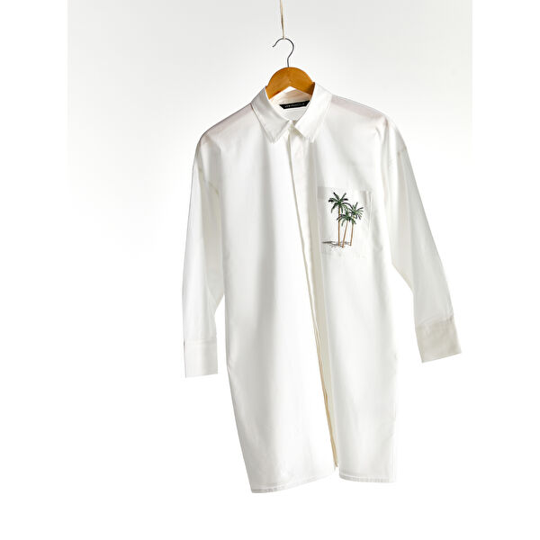 Baskılı Cep Detaylı Oversize Poplin Tunik