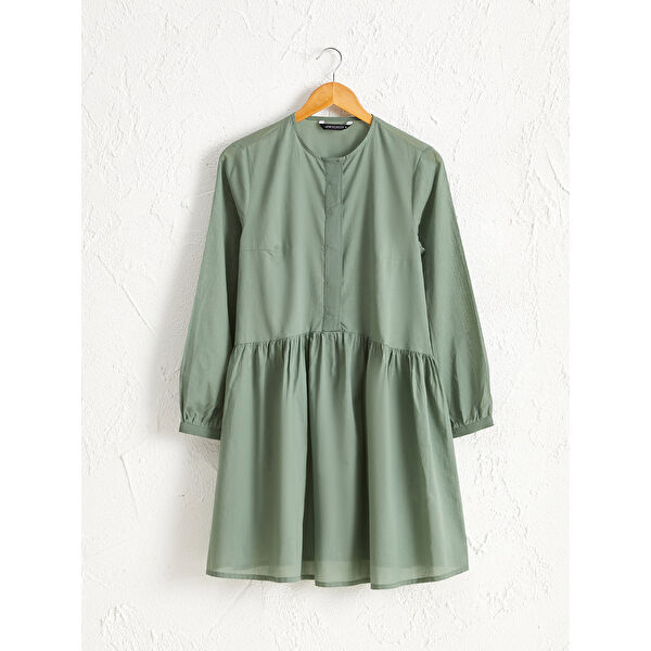 Volan Detaylı Pamuklu Uzun Kollu Kadın Tunik