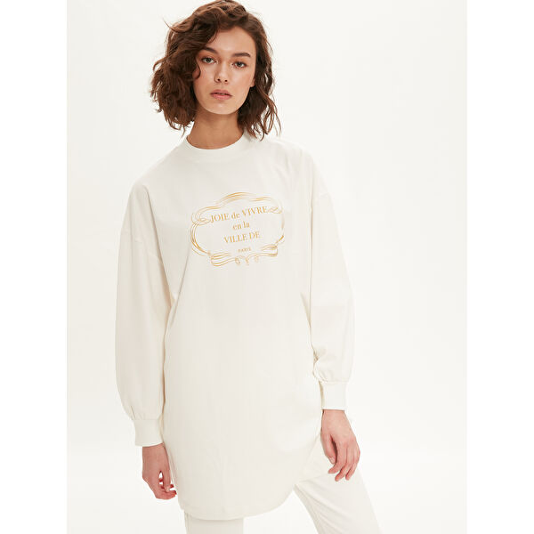 Slogan Baskılı Oversize Sweatshirt