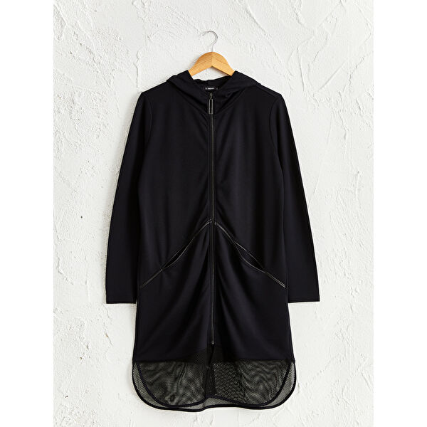 File Detaylı Kapüşonlu Esnek Hırka