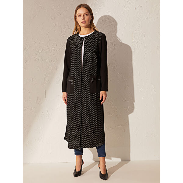 Kendinden Desenli Jakarlı Hırka