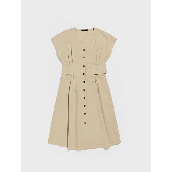 LCW CASUAL Kısa Kollu Keten Kadın Elbise