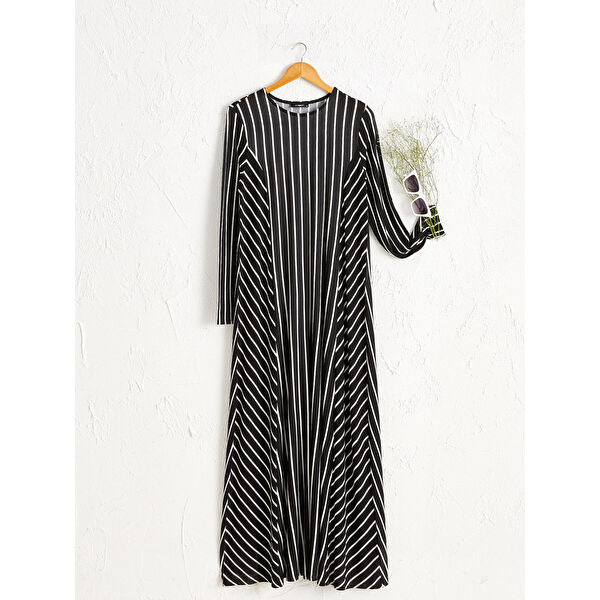 Çizgili Esnek Viskon Elbise
