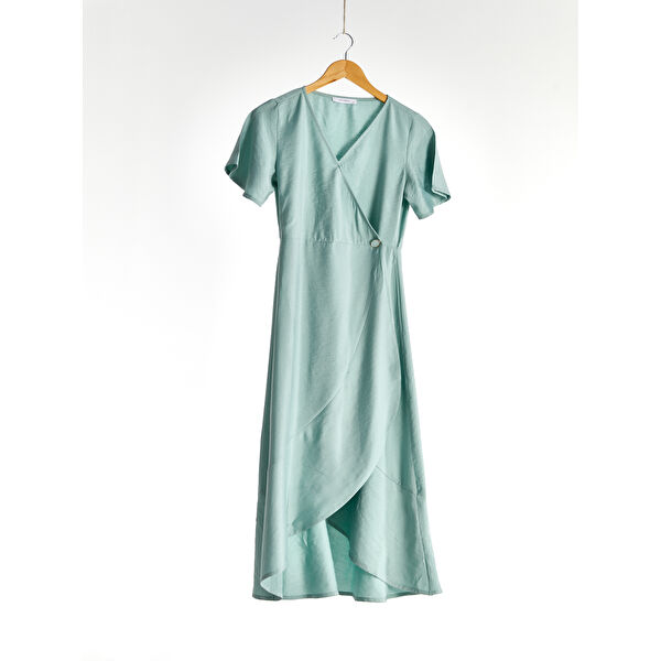 Kruvaze Yaka Asimetrik Elbise