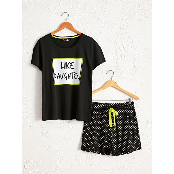 Yazı Baskılı Şortlu Pijama Takımı
