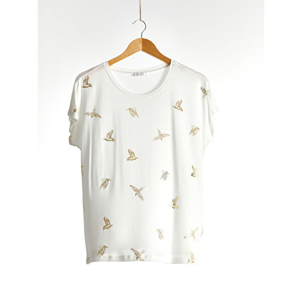 LCW CLASSIC Bisiklet Yaka Kısa Kollu Penye Kadın Esnek Viskon Tişört