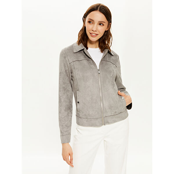 LCW CLASSIC Uzun Kollu Kadın Deri Görünümlü Mont