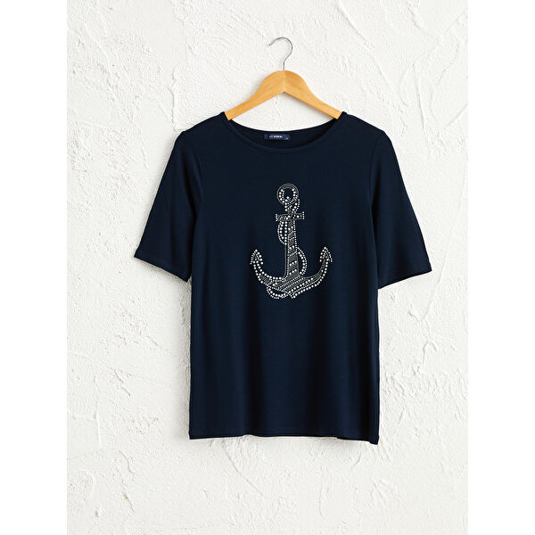 LCW GRACE Bisiklet Yaka Kısa Kollu Penye Kadın Çapa Baskılı Tişört LCW GRACE Bisiklet Yaka Kısa Kollu Penye Kadın Çapa Baskılı Tişört