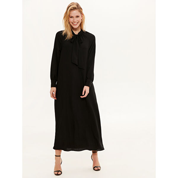 Düğme Detaylı Uzun Elbise