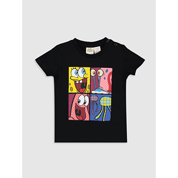 Erkek Bebek Sünger Bob Desenli Tişört Baba Oğul Kombini