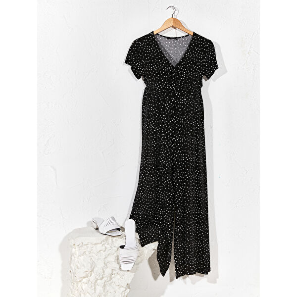 Desenli Kruvaze Yaka Viskon Hamile Tulum Desenli Kruvaze Yaka Viskon Hamile Tulum