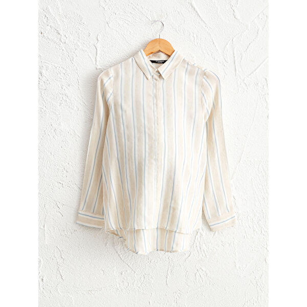 Dokulu Kumaştan Çizgili Hamile Gömlek