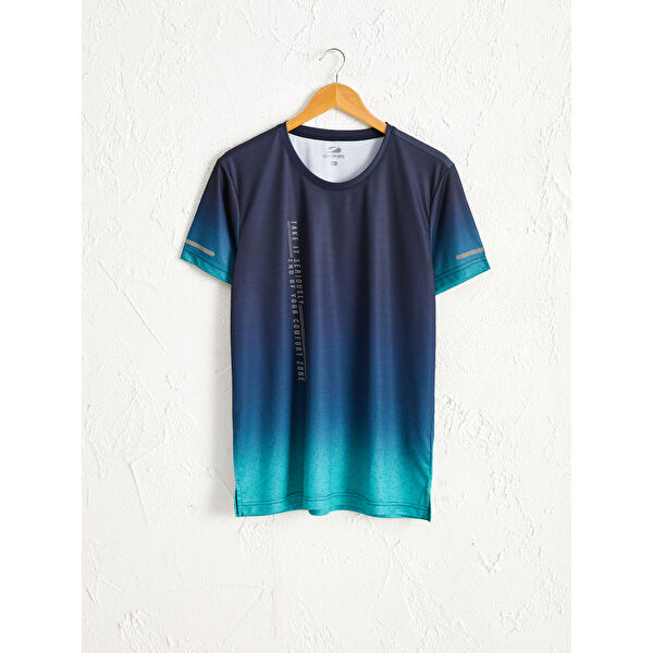 Desenli Bisiklet Yaka Kısa Kollu Aktif Spor Tişört