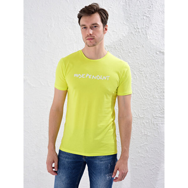 Bisiklet Yaka Baskılı Penye Tişört