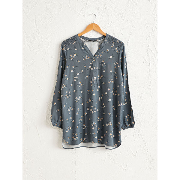 LCW GRACE V Yaka Uzun Kollu Kadın Çiçek Desenli Bluz