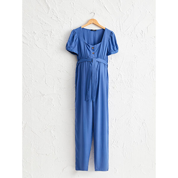 Kuşaklı Kare Yaka Viskon Hamile Tulum