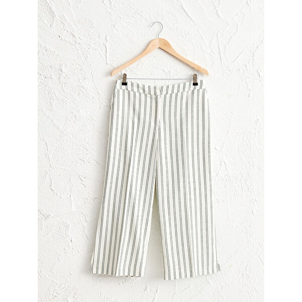Bilek Boy Çizgili Geniş Paça Pantolon