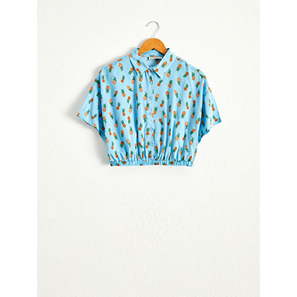 Rahat Kalıp Kısa Kollu Kadın Desenli Crop Gömlek Rahat Kalıp Kısa Kollu Kadın Desenli Crop Gömlek