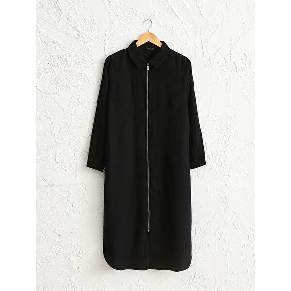 Dokulu Kumaştan Fermuarlı Tunik