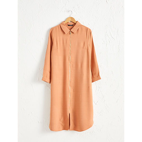 Dokulu Kumaştan Fermuarlı Tunik