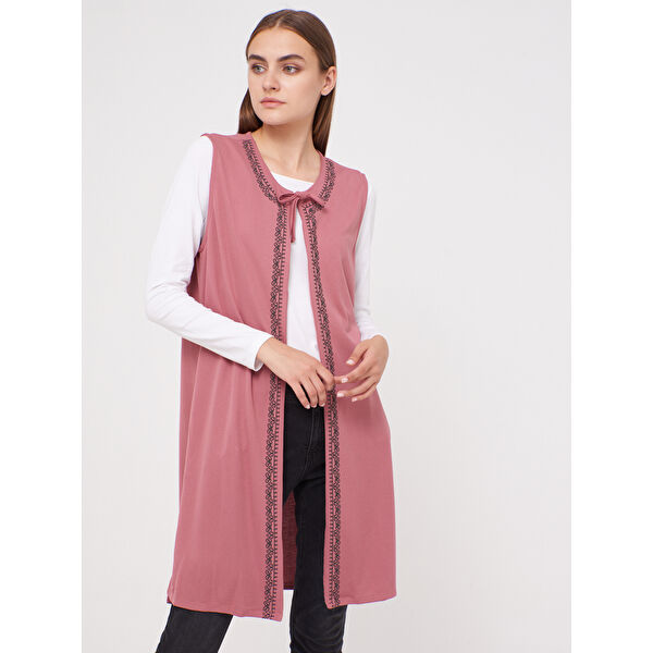 LCW GRACE Bisiklet Yaka Kadın İşlemeli Uzun Yelek