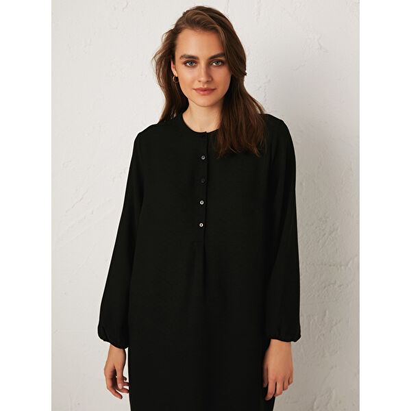 Yakası Düğmeli Armürlü Tunik