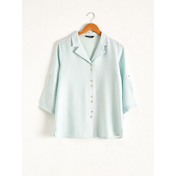 LCW GRACE V Yaka Standart Fit Uzun Kollu Poplin Kadın Düz Poplin Gömlek