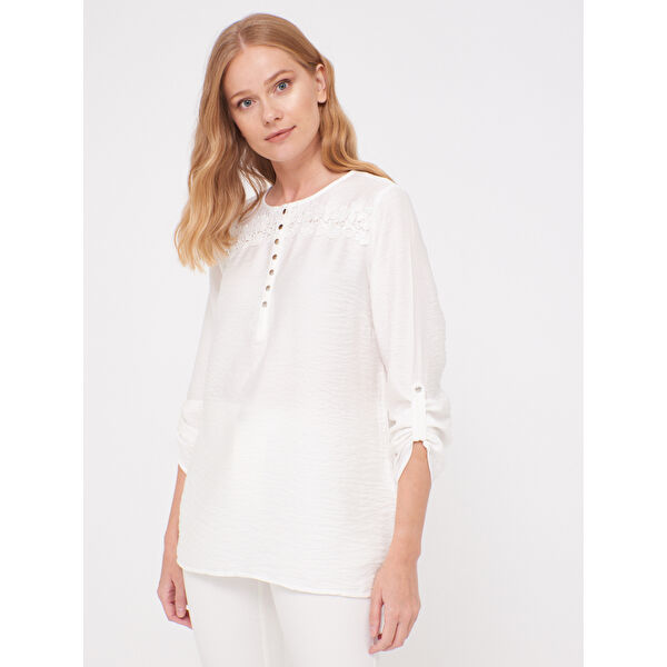 LCW GRACE Standart Fit Uzun Kollu Kadın Dantel Detaylı Bluz