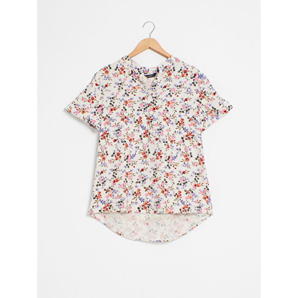 LCW GRACE Bisiklet Yaka Standart Fit Kısa Kollu Kadın Desenli Poplin Bluz