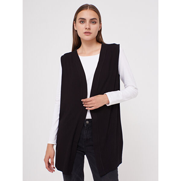 Çizgili İnce V yaka Yelek