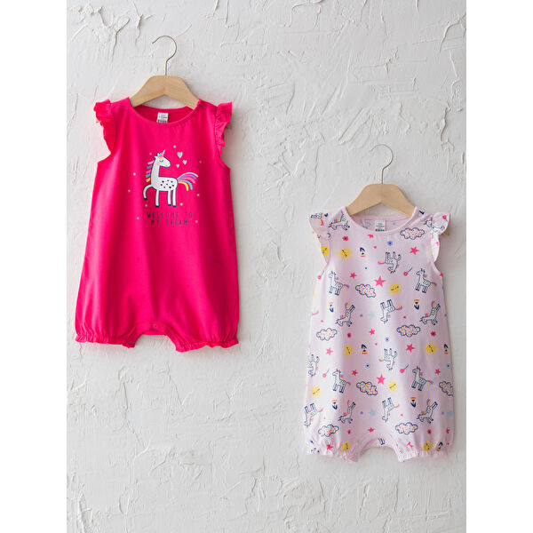 Bisiklet Yaka Kısa Kol Baskılı Kız Bebek Tulum 2'li