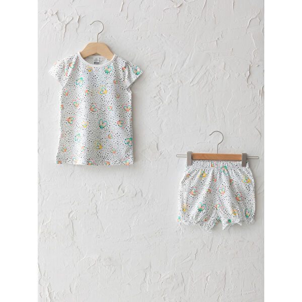 Bisiklet Yaka Kısa Kol Baskılı Kız Bebek Pijama Takımı