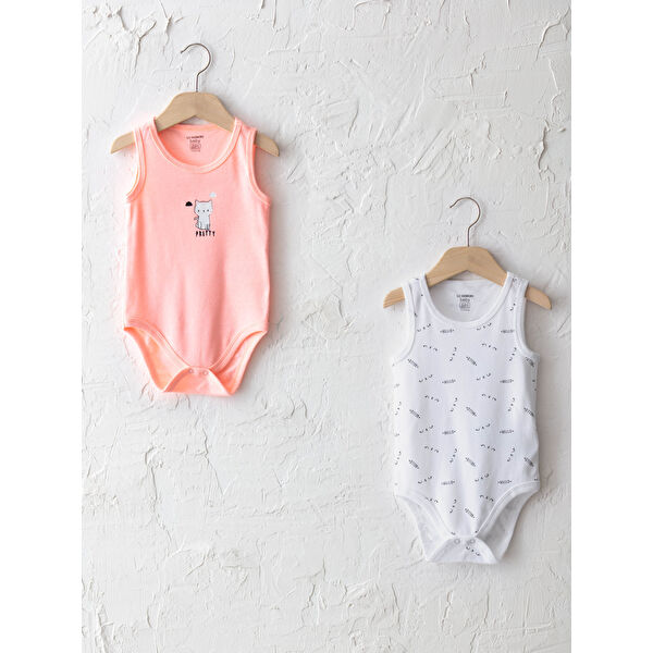 Bisiklet Yaka Kolsuz Baskılı Kız Bebek Çıtçıtlı Body 2'li
