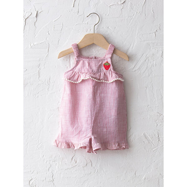 Askılı Kare Yaka Çizgili Pamuklu Kız Bebek Tulum