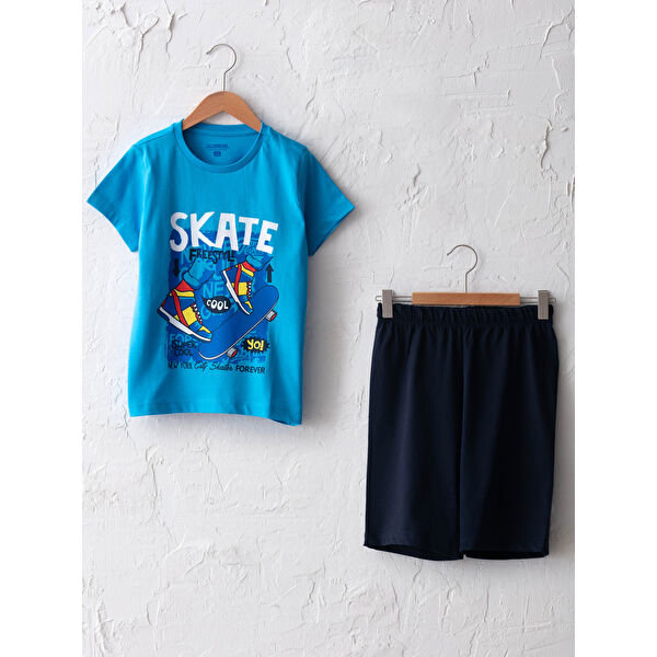 Bisiklet Yaka Baskılı Kısa Kollu Erkek Çocuk Şortlu Pijama Takımı Bisiklet Yaka Baskılı Kısa Kollu Erkek Çocuk Şortlu Pijama Takımı