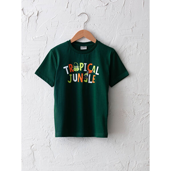 Bisiklet Yaka Yazı Baskılı Kısa Kollu Erkek Çocuk Tişört