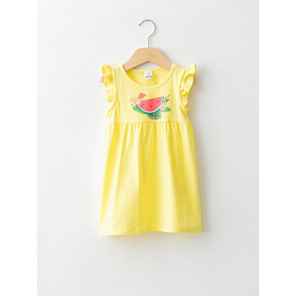 Bisiklet Yaka Kolsuz Baskılı Kız Bebek Elbise