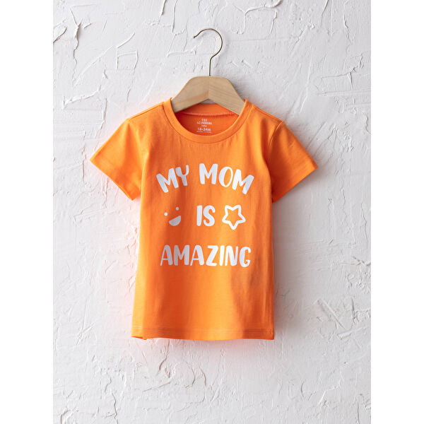 Yazı Baskılı Bisiklet Yaka Kısa Kol Pamuklu Erkek Bebek Tişört