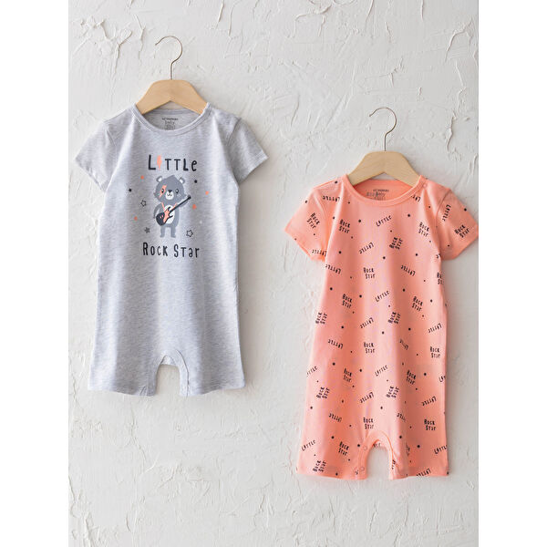 Bisiklet Yaka Kısa Kol Baskılı Erkek Bebek Tulum 2'li