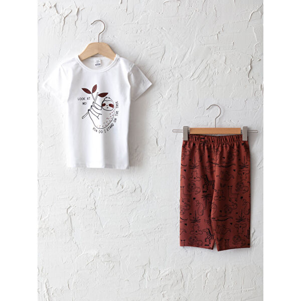 Bisiklet Yaka Kısa Kol Baskılı Pamuklu Erkek Bebek Pijama Takımı