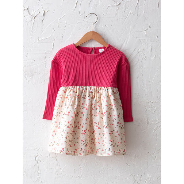 Çiçek Baskılı Bisiklet Yaka Uzun Kollu Kız Bebek Elbise Çiçek Baskılı Bisiklet Yaka Uzun Kollu Kız Bebek Elbise