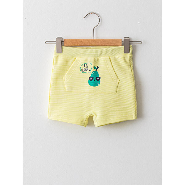 Beli Lastikli Baskılı Pamuklu Erkek Bebek Şort