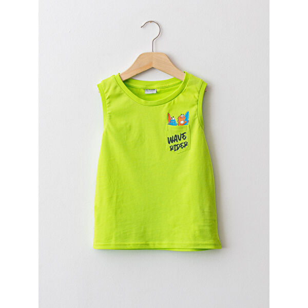 Bisiklet Yaka Baskılı Pamuklu Erkek Çocuk Atlet