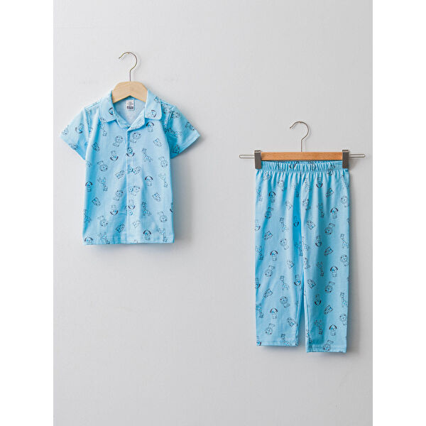 Gömlek Yaka Kısa Kol Baskılı Erkek Bebek Pijama Takımı