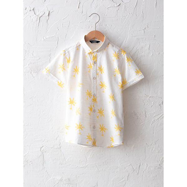Desenli Kısa Kollu Poplin Erkek Çocuk Gömlek