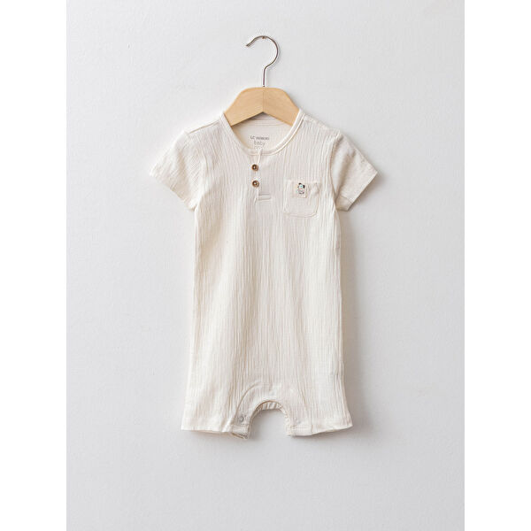 V Yaka Kısa Kollu Basic Unisex Bebek Tulum