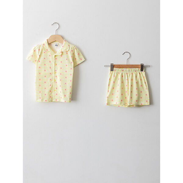 Gömlek Yaka Kısa Kollu Baskılı Kız Bebek Pijama Takımı