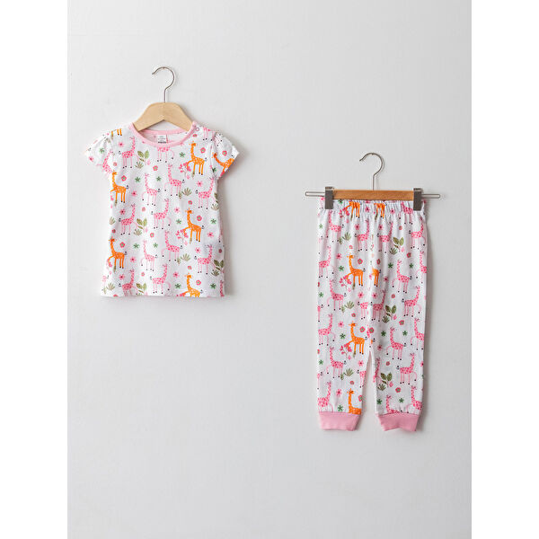 Bisiklet Yaka Kısa Kol Baskılı Kız Bebek Pijama Takımı