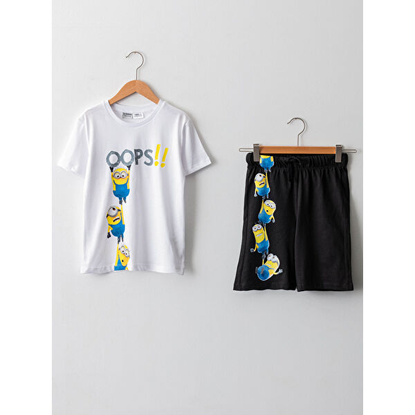 Bisiklet Yaka Minions Baskılı Kısa Kollu Erkek Çocuk Tişört ve Şort