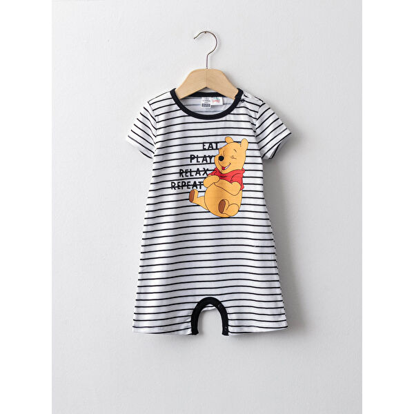 Bisiklet Yaka Kısa Kollu Winnie the Pooh Baskılı Pamuklu Erkek Bebek Tulum Bisiklet Yaka Kısa Kollu Winnie the Pooh Baskılı Pamuklu Erkek Bebek Tulum